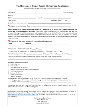 Fillable Online The Newcomers Club of Tucson Membership Application Fax ...