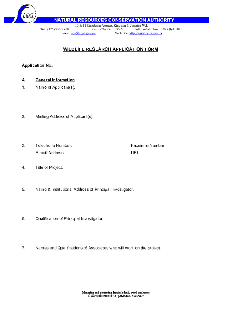 Fillable Online Wildlife Research Application Form RevisedJanuary 2018 ...
