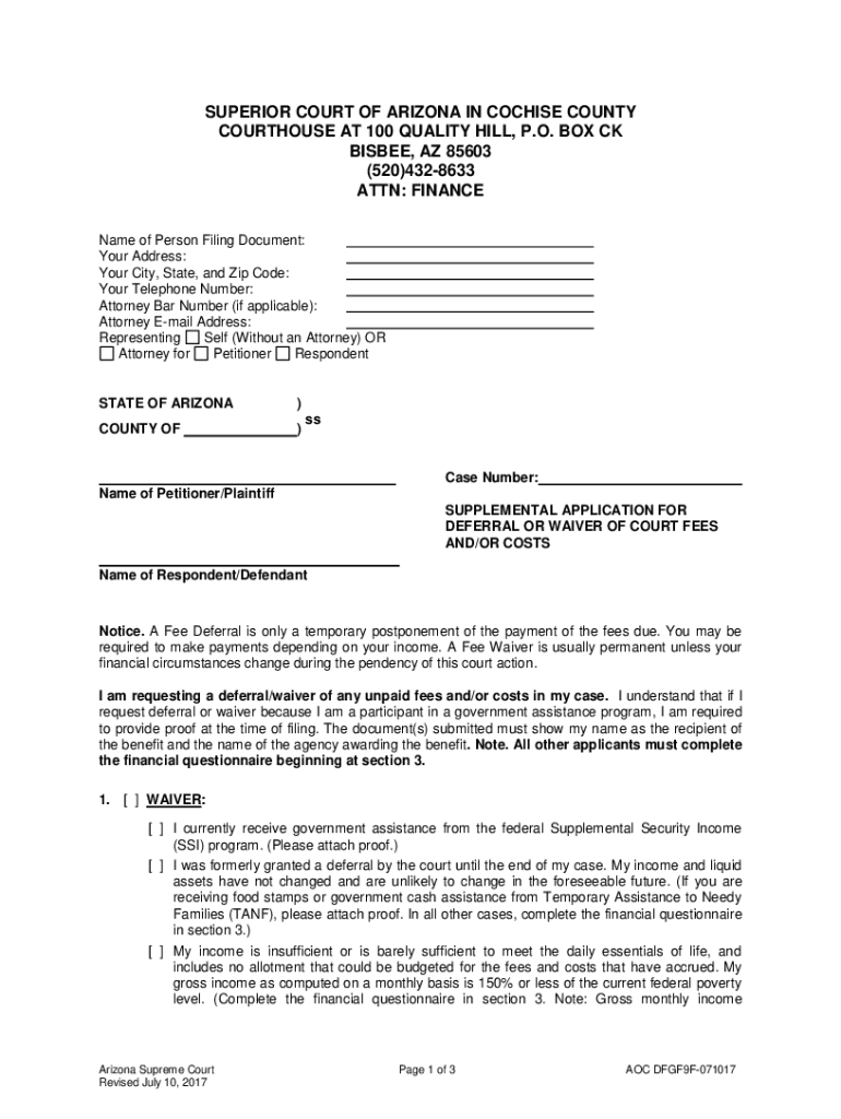 Fillable Online SUPERIOR COURT OF ARIZONA IN COCHISE COUNTY COURTHOUSE ...