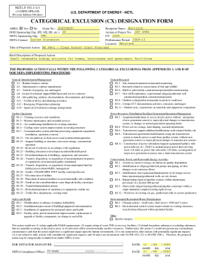 Fillable Online CATEGORICAL EXCLUSION (CX) DESIGNATION FORM - energy.gov Fax Email Print - pdfFiller