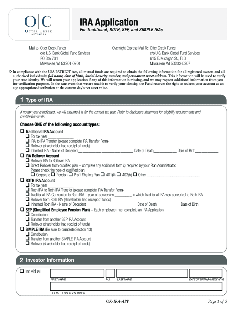 Fillable Online IRA Application For Traditional, ROTH, SEP, and SIMPLE ...