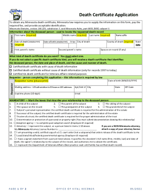Fillable Online Death Certificate Application - May 2022. application ...