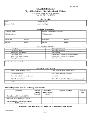 Fillable Online PERMIT TO EXCAVATE Permit No Request for Utility ...