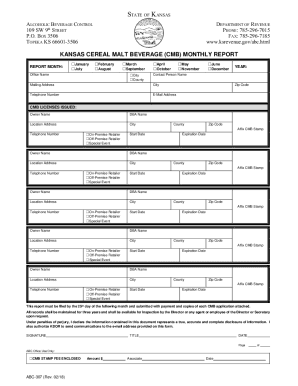 Fillable Online ABC-307 Cereal Malt Beverage Monthly Report Fax Email Print - pdfFiller