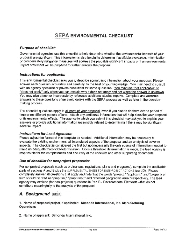 Fillable Online SEPA ENVIRONMENTAL CHECKLIST - Pierce County ...