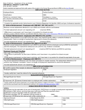 Fillable Online UNIFORM ALLOWANCE CLAIM FORM Fax Email Print - pdfFiller