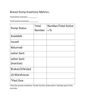 Fillable Online Breast Pump Inventory Metrics: Pump Status Total Number ...