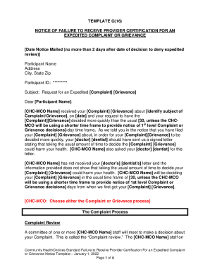 Fillable Online TEMPLATE G(12) EXPEDITED COMPLAINT DECISION NOTICE Date ...