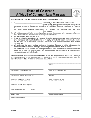 Fillable Online State Of Colorado Affidavit Of Common Law Marriage ...
