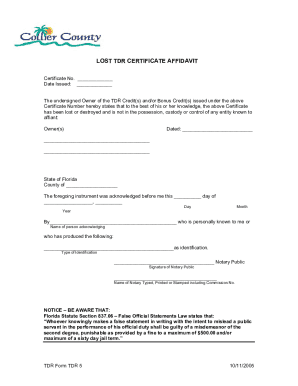 Fillable Online Lost TDR Certificate Affidavit Form TDR-5.doc Fax Email Print - pdfFiller