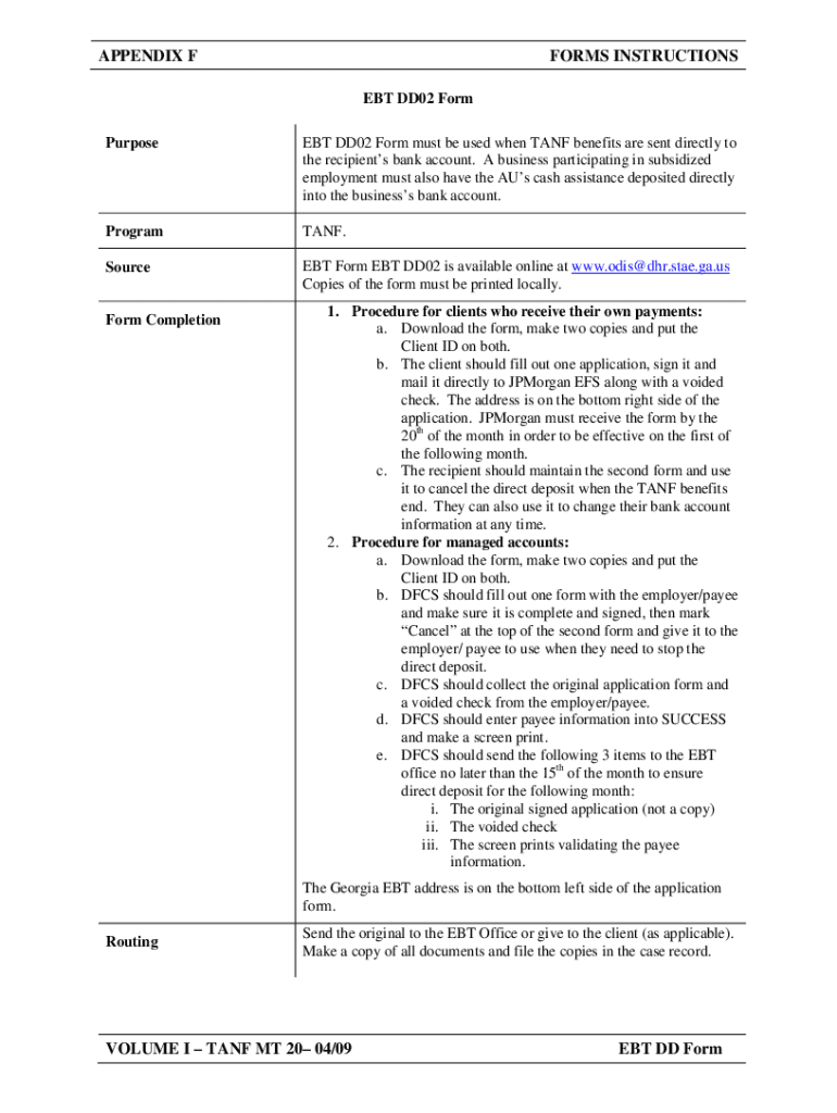 Fillable Online 4003445 Form EBT DD02- MT 20.doc Fax Email Print ...