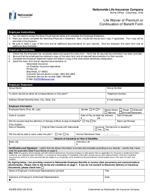 Fillable Online Life Waiver of Premium or Continuation of Benefit Form ...