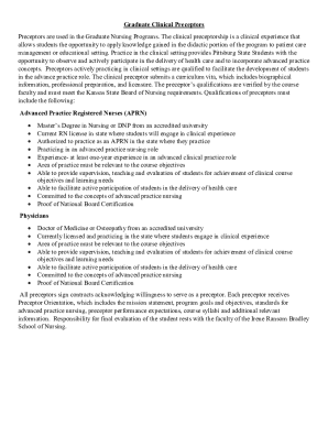 Fillable Online Graduate Clinical Preceptors - Pittsburg State ...