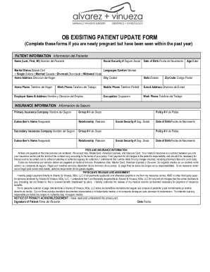 Fillable Online OB EXISITING PATIENT UPDATE FORM - Topline MD Fax Email Print - pdfFiller