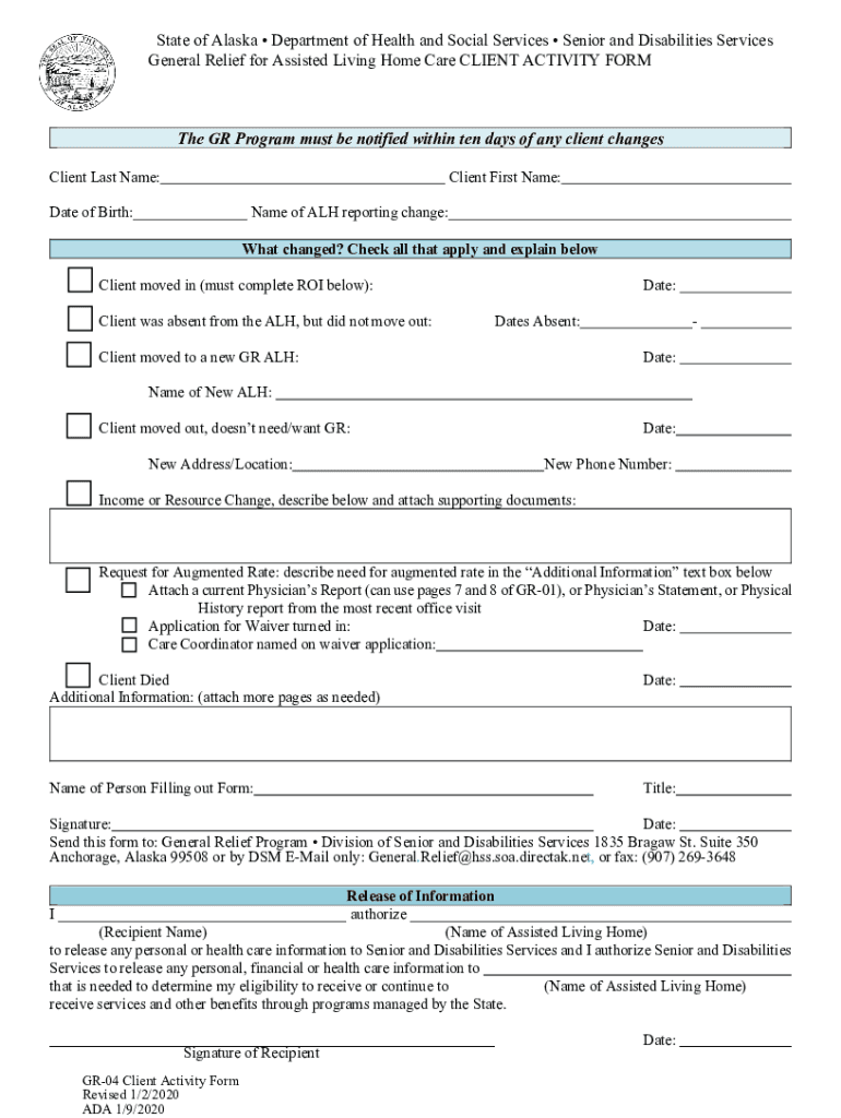 Fillable Online General Relief for Assisted Living Home Care Client ...