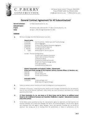 Fillable Online General Contract Agreement For All Subcontractors Fax ...