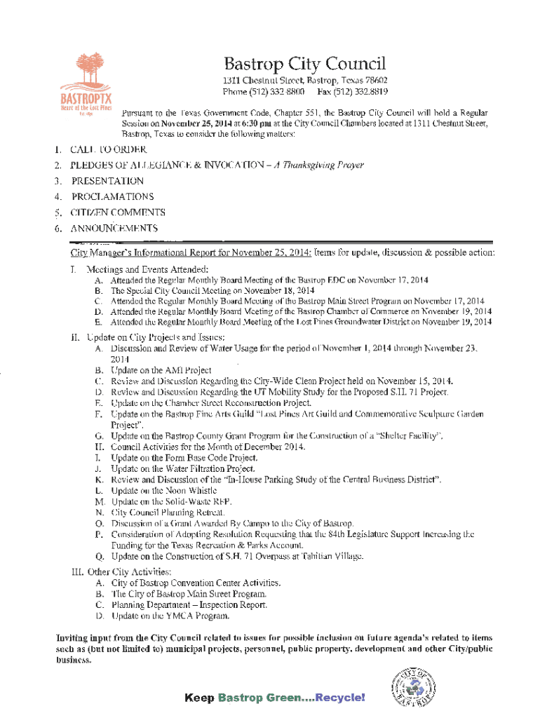 Fillable Online City of Bastrop Fax Email Print - pdfFiller