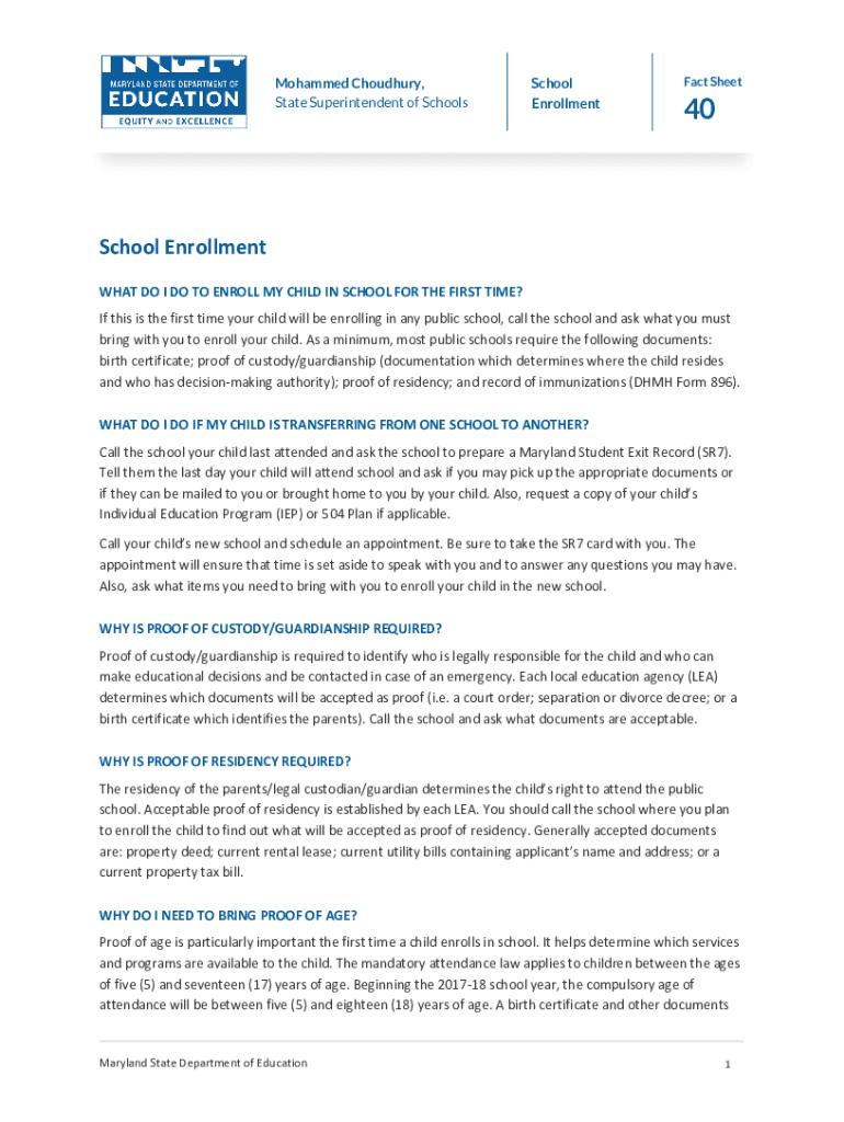 Fillable Online School Enrollment, Fact Sheet 40. School Enrollment ...