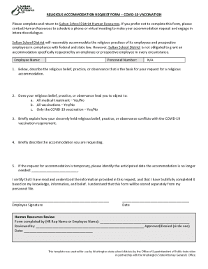 Fillable Online Template for School Districts: Religious Accommodation ...
