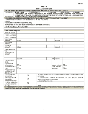 Fillable Online SCM-Bid documents SBD 1.doc - SBD1 PART A INVITATION TO BID YOU ARE ... Fax ...