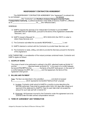 Fillable Online mountainline az INDEPENDENT CONTRACTOR AGREEMENT This ...