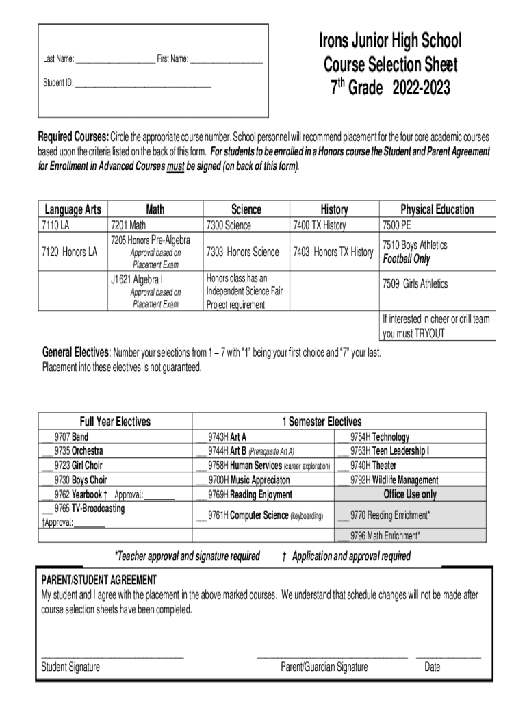 Fillable Online irons conroeisd Irons Junior High School Course ...