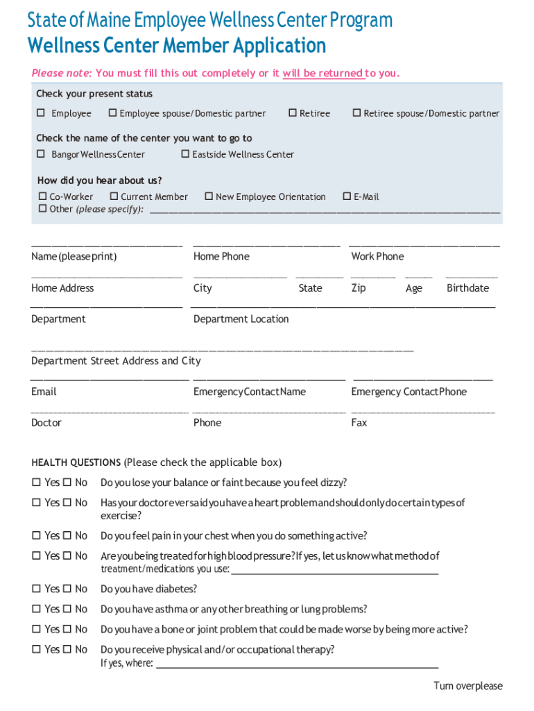 Fillable Online State of Maine Employee Wellness Center Program Wellness ... Fax Email Print ...