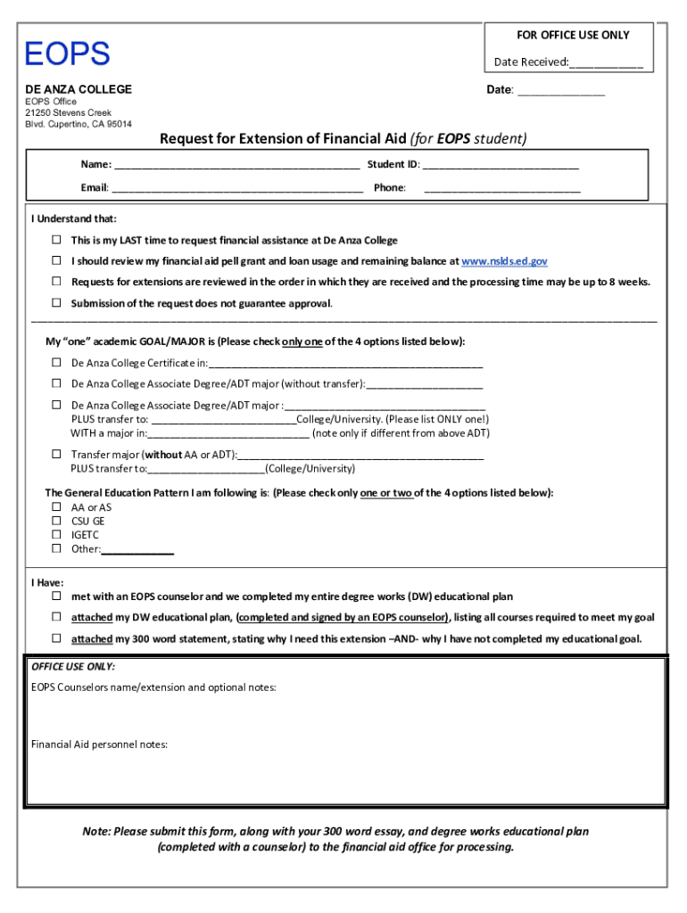 Fillable Online NEW Financial Aid Request For Extension Form for EOPS Fax Email Print - pdfFiller