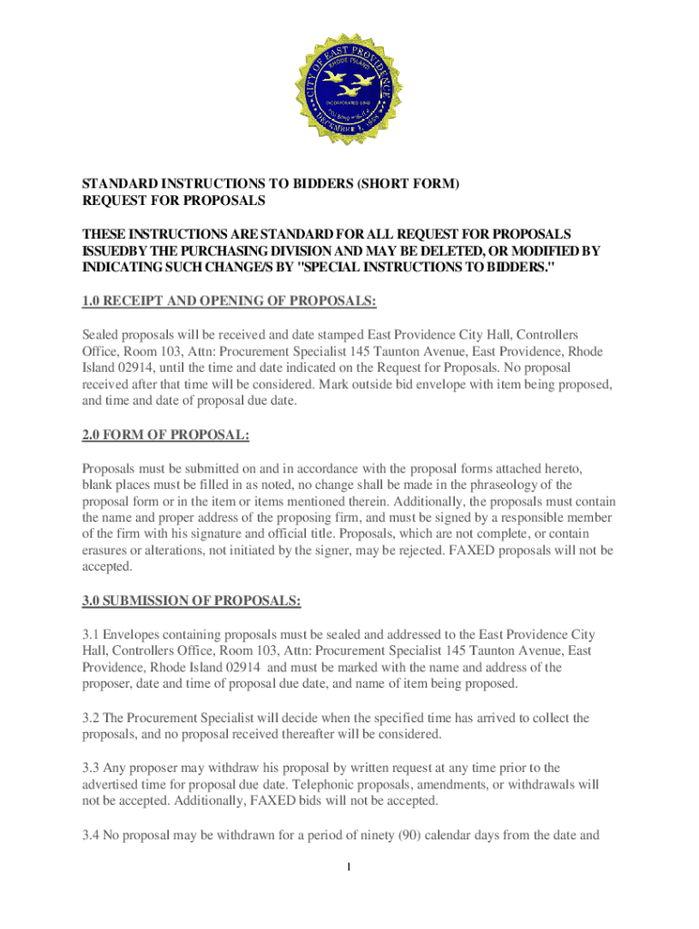 Fillable Online STANDARD INSTRUCTIONS TO BIDDERS (SHORT FORM ... Fax ...