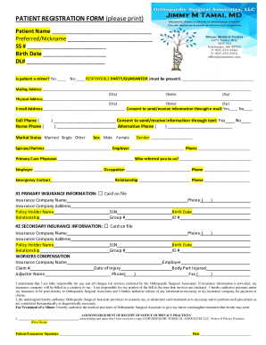 Fillable Online PATIENT REGISTRATION FORM (please print) Fax Email Print - pdfFiller
