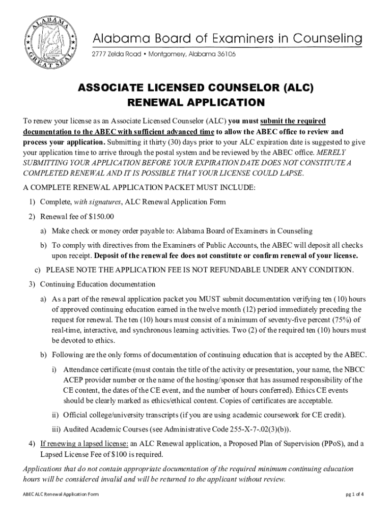 Fillable Online abec alabama Get and Sign Alc Renewal Application Alabama 2010-2022 Form Fax ...