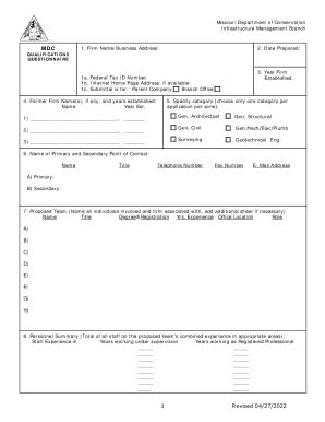 Fillable Online mdc mo MDC Qualifications Questionnaire. Infrastructure ...