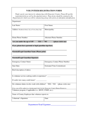 Fillable Online VOLUNTEER REGISTRATION FORM Fax Email Print - pdfFiller