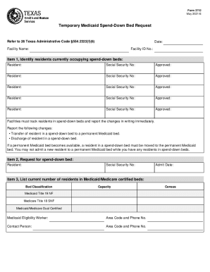 Fillable Online Form 3712, Temporary Medicaid Spend-Down Bed Request ...