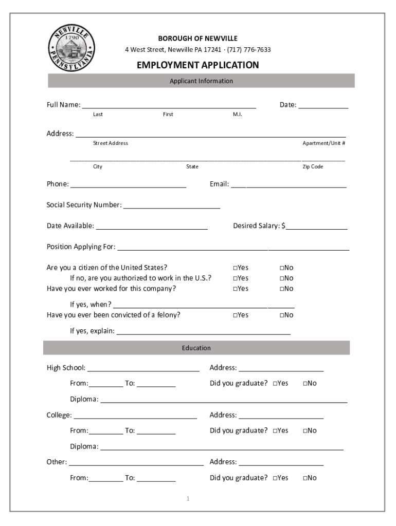 Fillable Online APPLICATION FOR WATER/SEWER SERVICE - Newville Borough Fax Email Print - pdfFiller