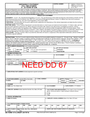 Fillable Online DD Form 137-6, Dependency Statement - Full Time Student ...