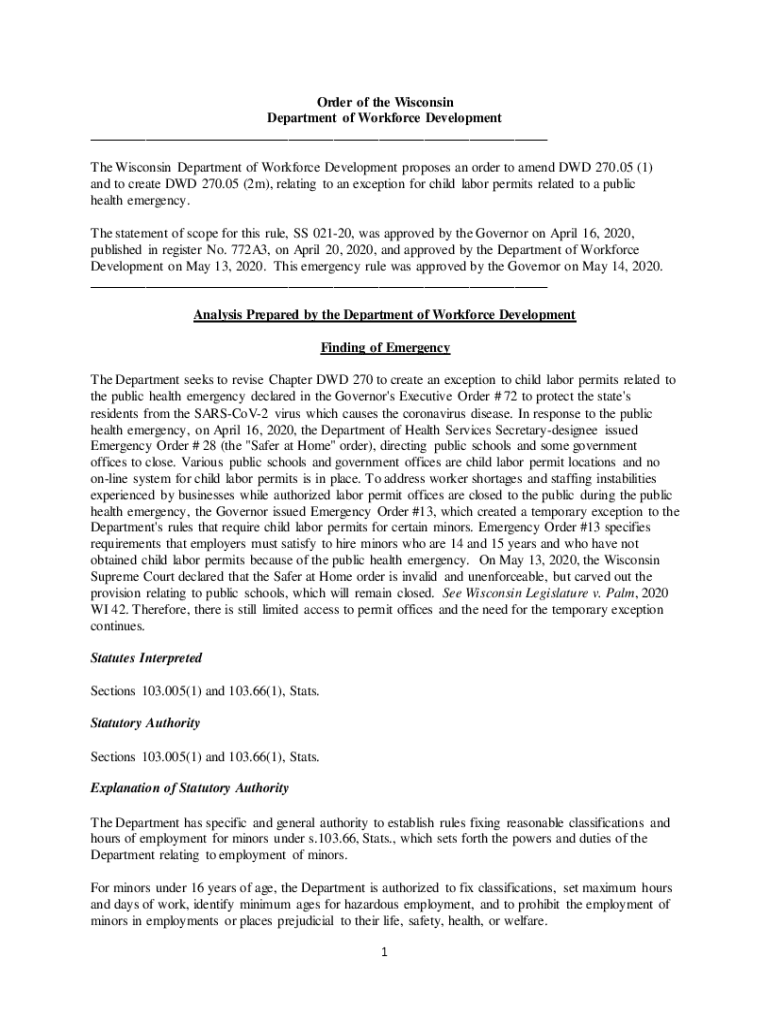 Fillable Online docs legis wisconsin 1 Order of the Wisconsin Department of Workforce ...