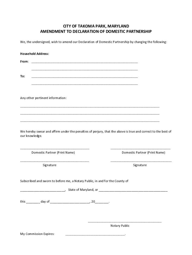 Fillable Online Amendment to Declaration of Domestic Partnership ... Fillable Online Amendment to Declaration of Domestic Partnership ...