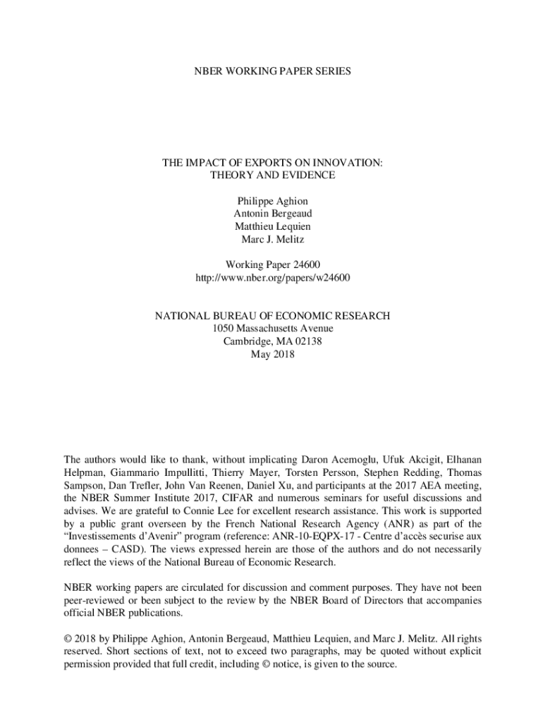 Fillable Online NBER WORKING PAPER SERIES THE IMPACT OF EXPORTS ON ...