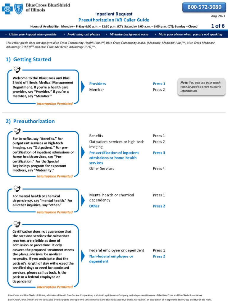 Fillable Online Eligibility and Benefits IVR Caller Guide - BCBSIL Fax Email Print - pdfFiller