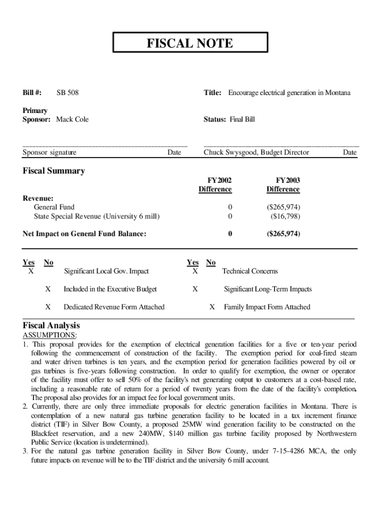 Fillable Online leg mt 57th Legislature SB0508.01 SENATE BILL NO. 508 ...