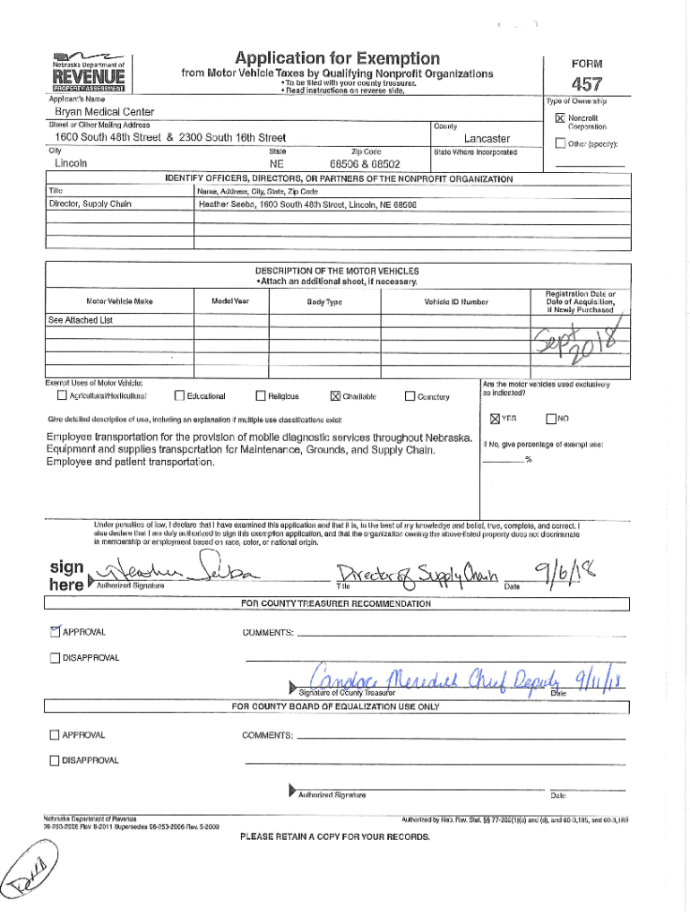 Fillable Online Application for Exemption FORM 457 - Nebraska Fax Email ...