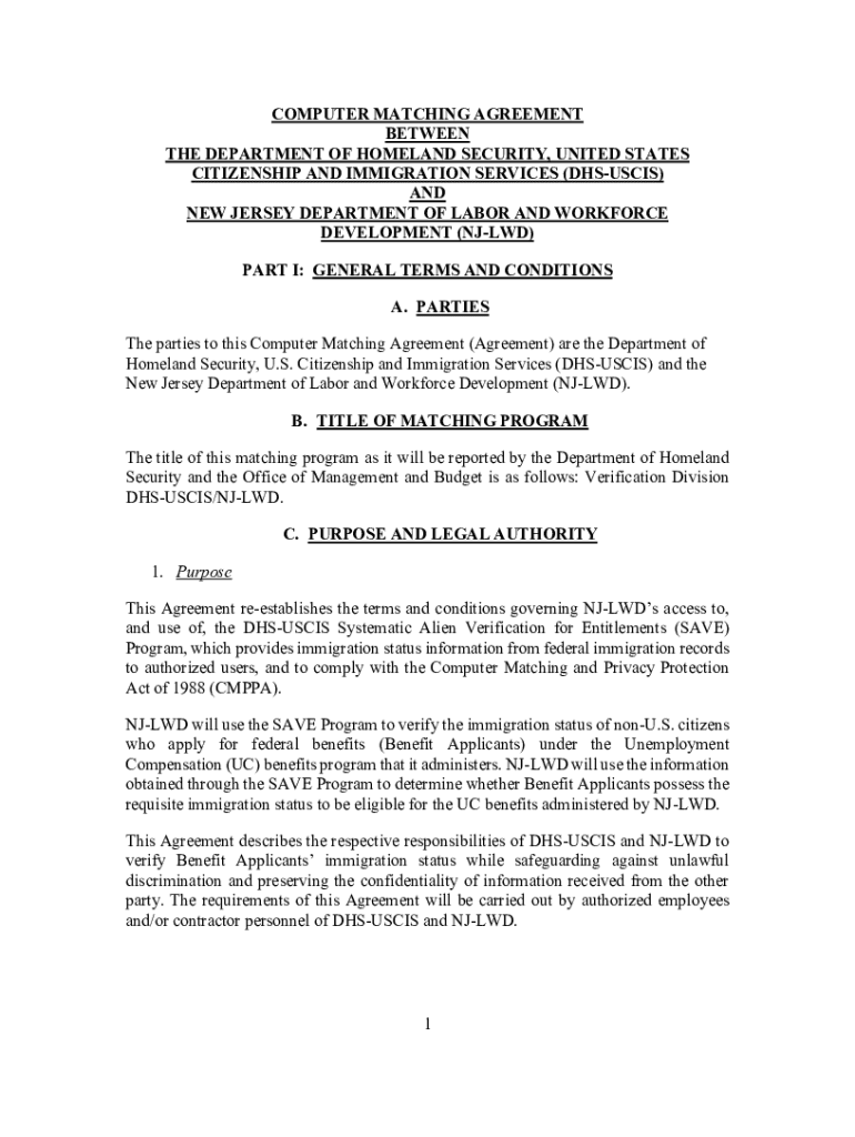 Fillable Online PDF COMPUTER MATCHING AGREEMENT - Homeland Security Fax Email Print - pdfFiller