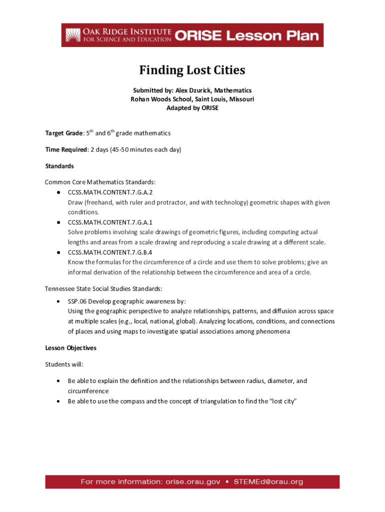 Fillable Online orise orau ORISE Lesson Plan: Finding Lost Cities Fax ...