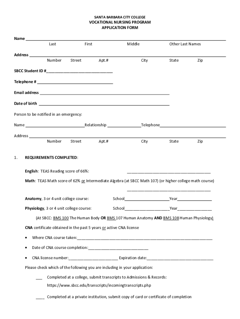 Fillable Online PDF vocational nursing program application form Fax ...