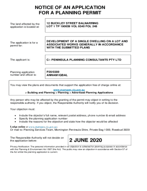 Fillable Online www.mornpen.vic.gov.aufilesassetsNOTICE OF AN APPLICATION FOR A PLANNING PERMIT ...