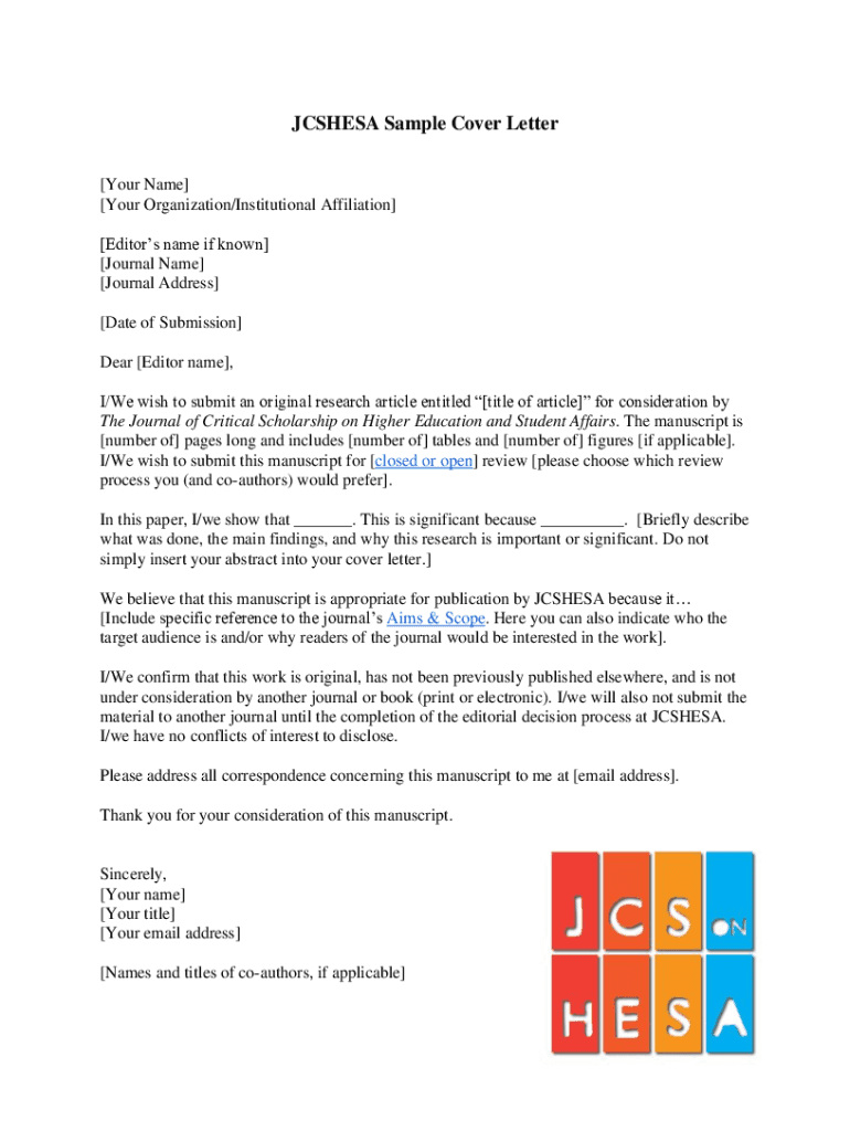 Fillable Online JCSHESA Revise & Resubmit Cover Letter Template ...
