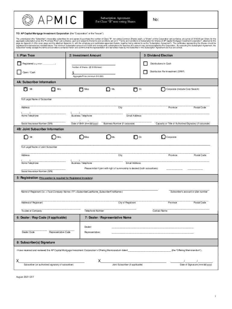 Fillable Online apcapital.ca forms mic-subscriptions-agreement-riskAP ...