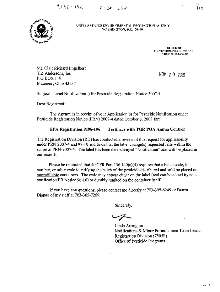 Fillable Online U.S. EPA, Pesticides, Label, FERTILIZER WITH TGR POA ...