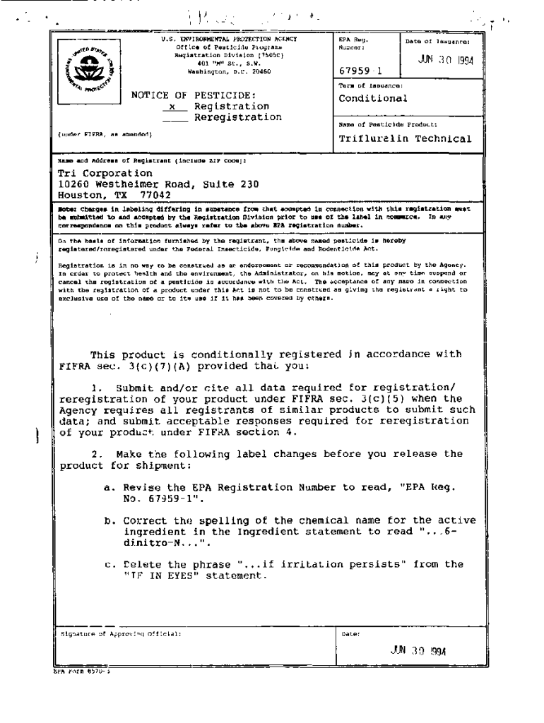 Fillable Online U.S. EPA, Pesticide Product Label, TRIFLURALIN ...